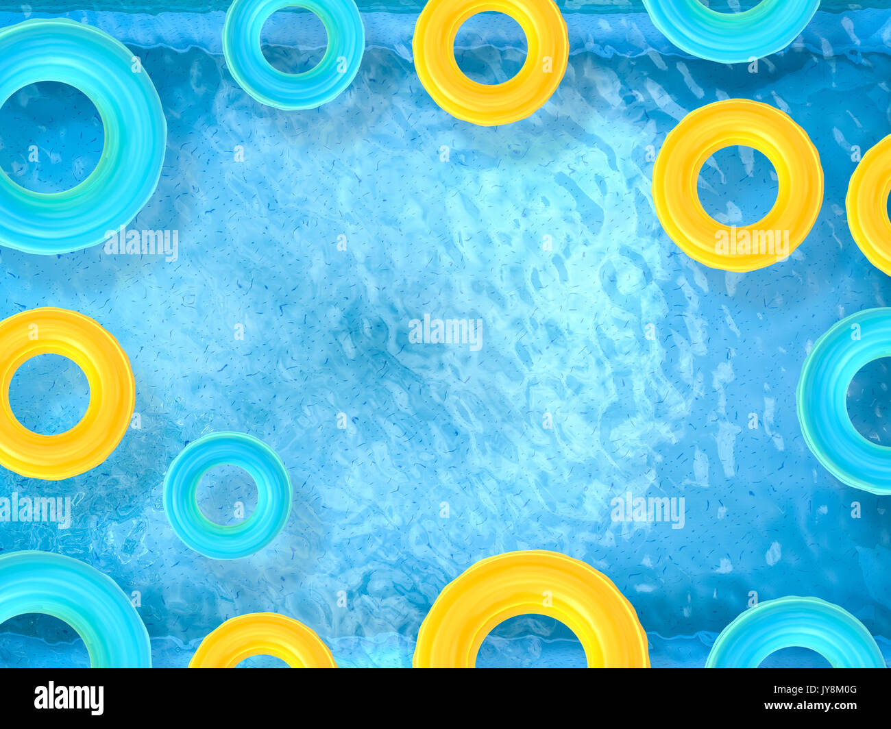 3d rendering swim rings on pool top view Stock Photo - Alamy