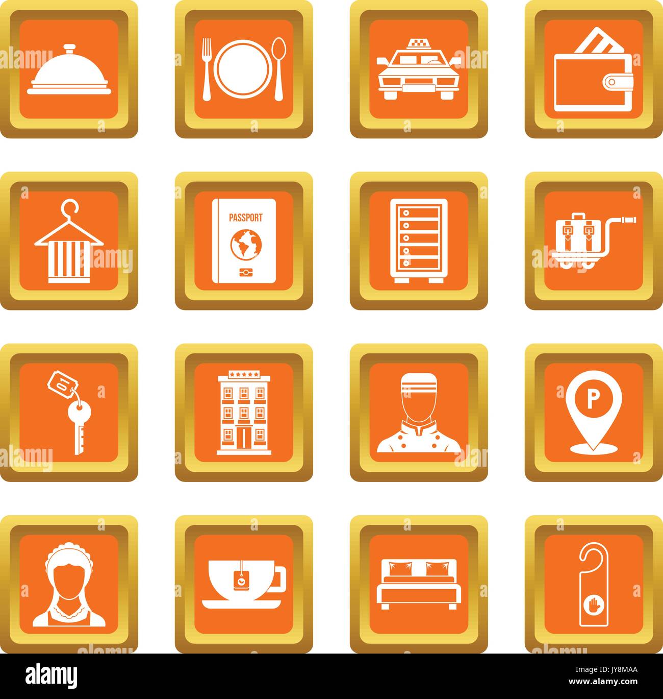 Hotel icons set orange Stock Vector Image & Art - Alamy