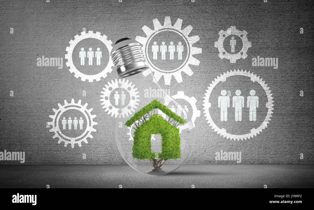 House symbol inside glass lightbulb Stock Photo - Alamy