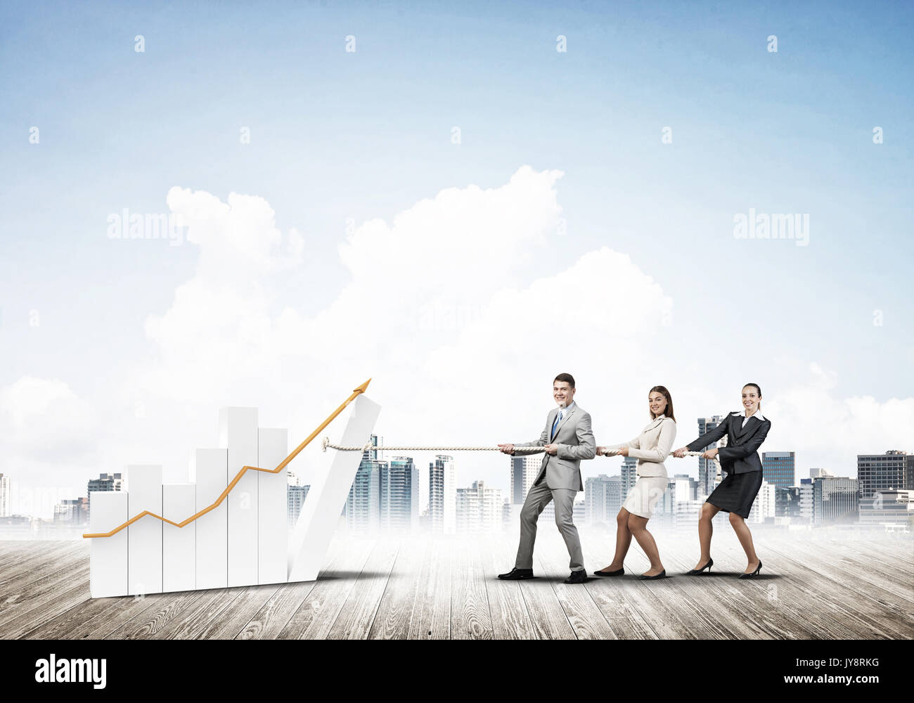 Businessteam working in collaboration making diagram grow and progress ...