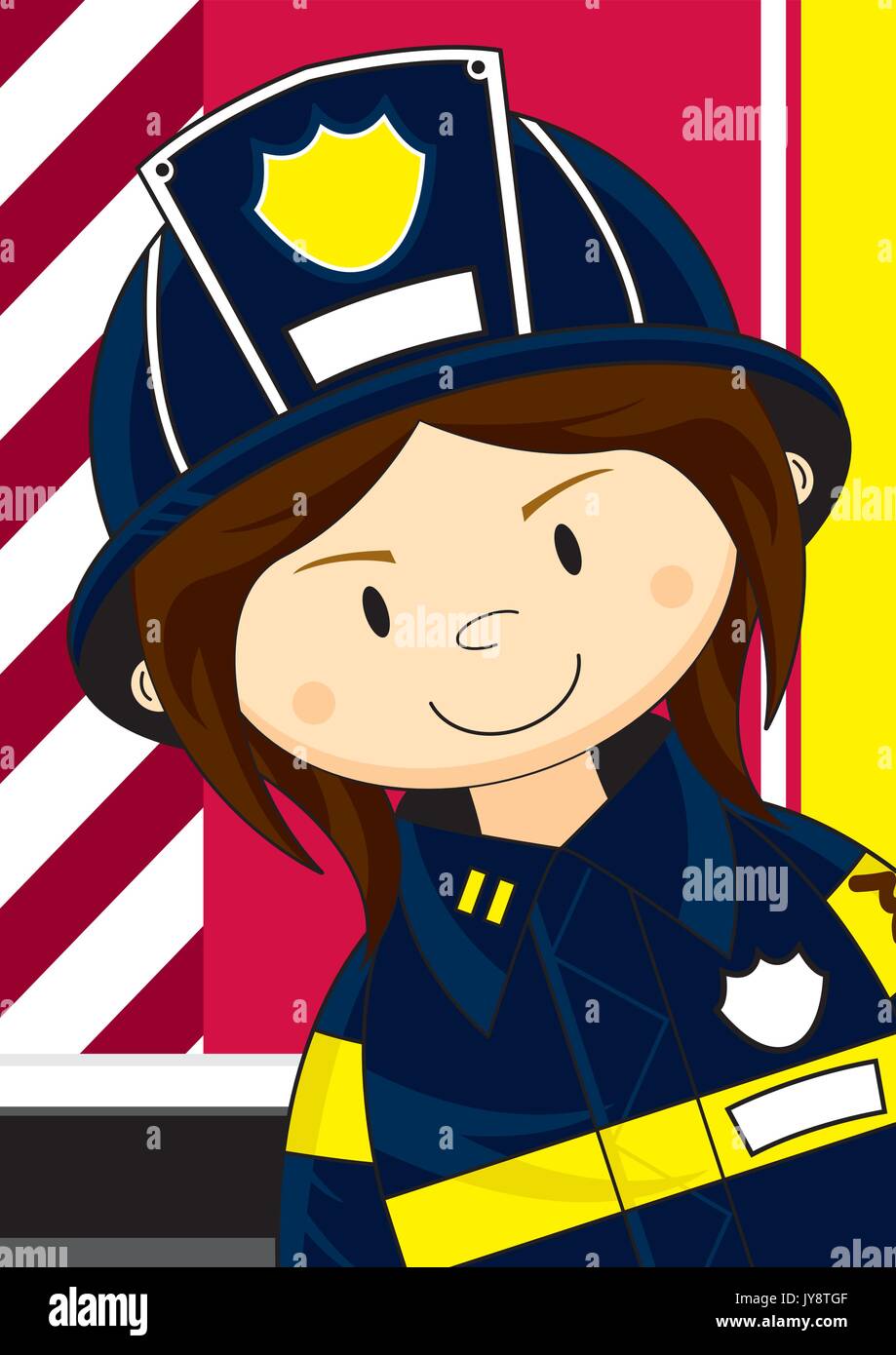 Cute Cartoon Fireman - Firefighter Vector Illustration Stock Vector ...