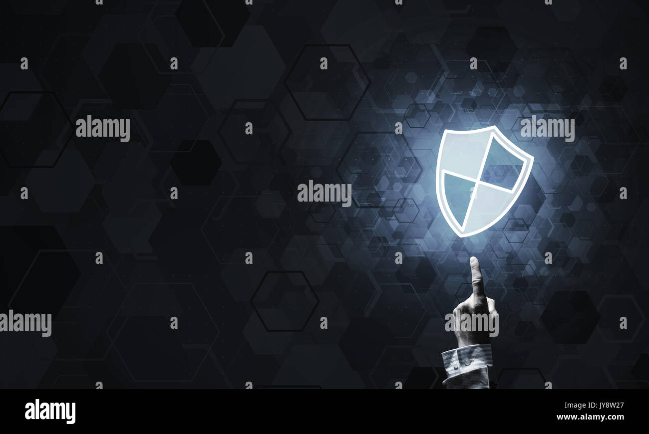 Blue shield icon as symbol of access protection on dark backgrou Stock ...