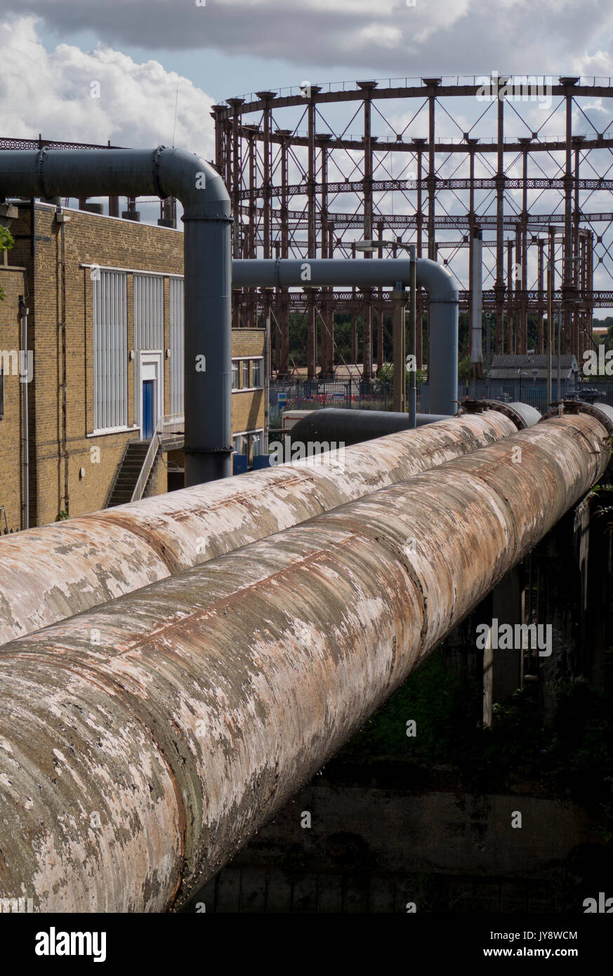 Derelict gasworks pipe and tower from the ex-Imperial Gas Light and ...