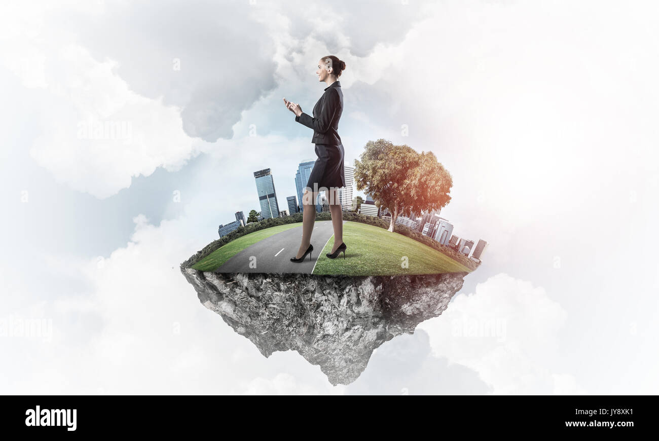 Confident lady boss and modern city as concept of eco green cons Stock ...