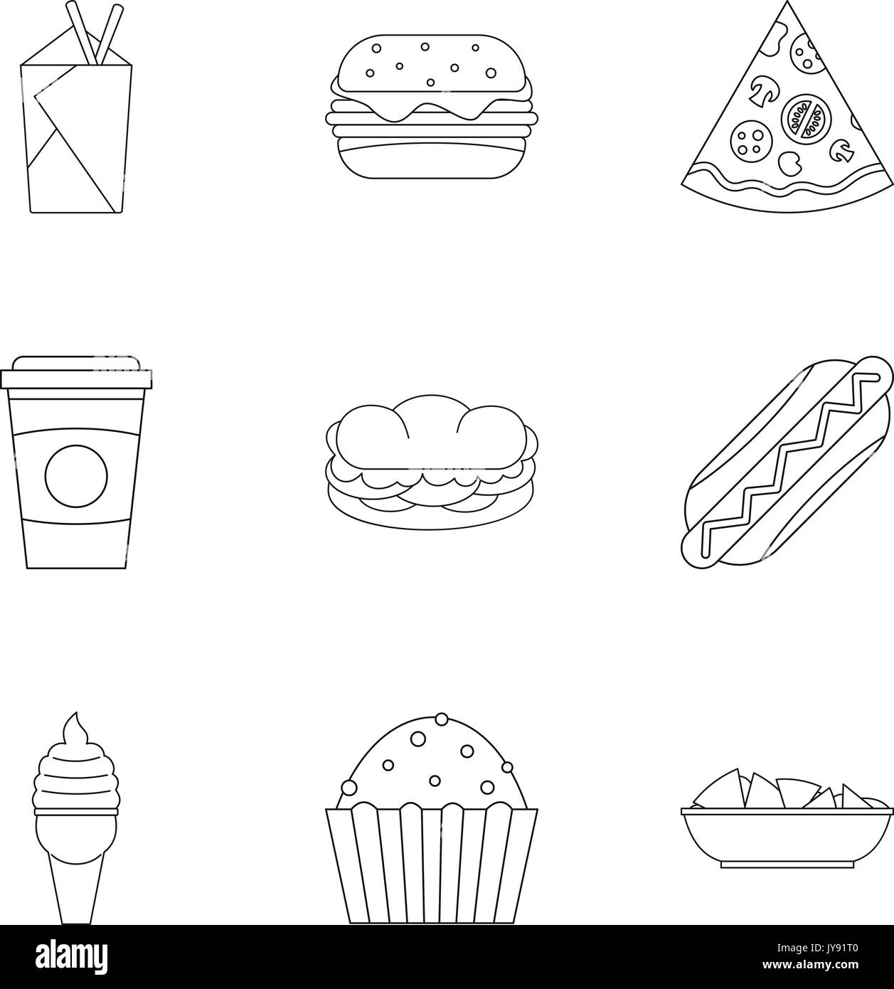 Tasty fast food icon set, outline style Stock Vector Image & Art - Alamy