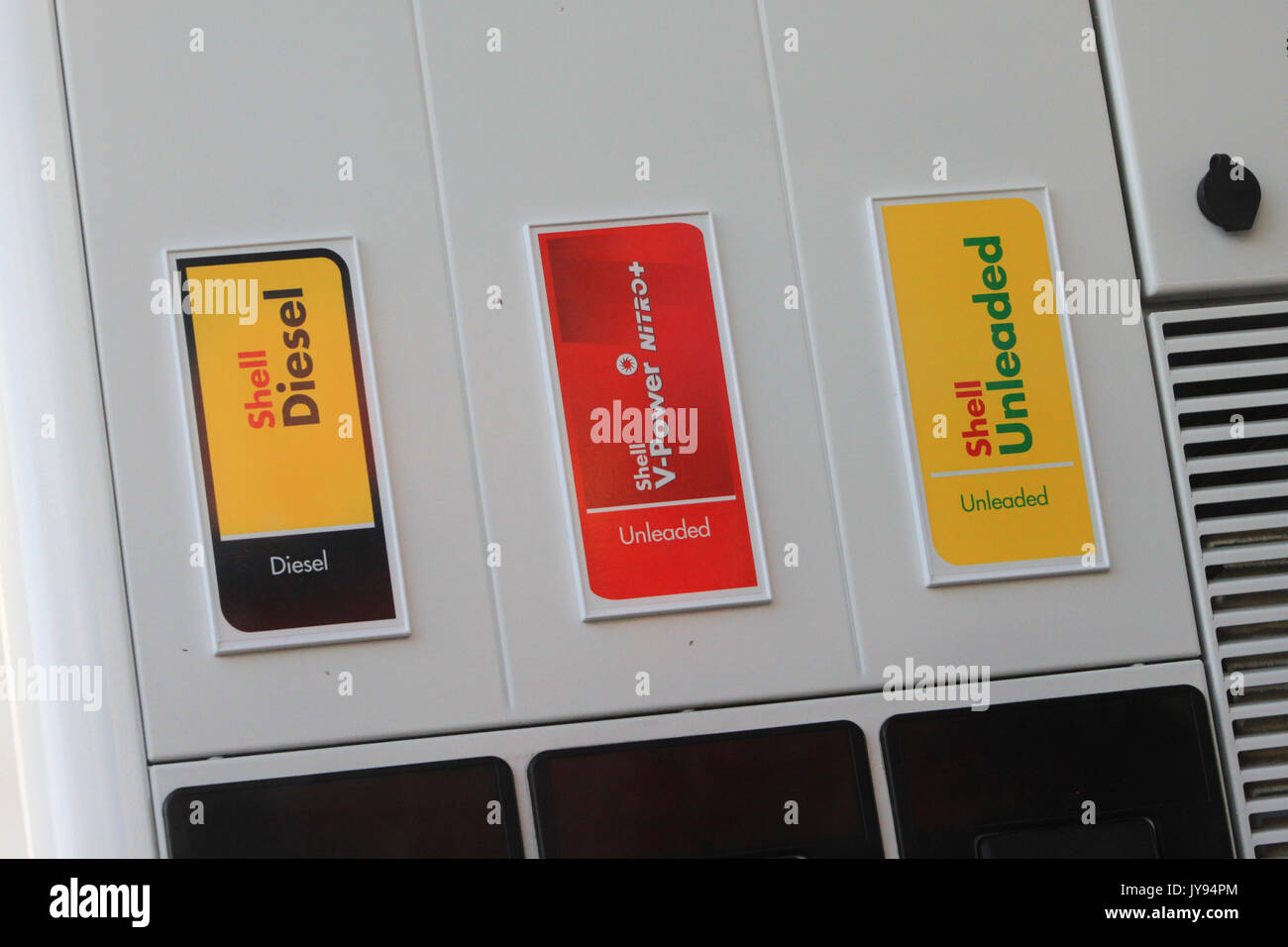 English Petrol station label- 13 April 2017 in England, UK Stock Photo ...