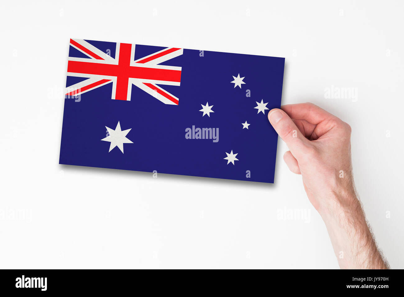 Male hand holding australia flag Stock Photo - Alamy