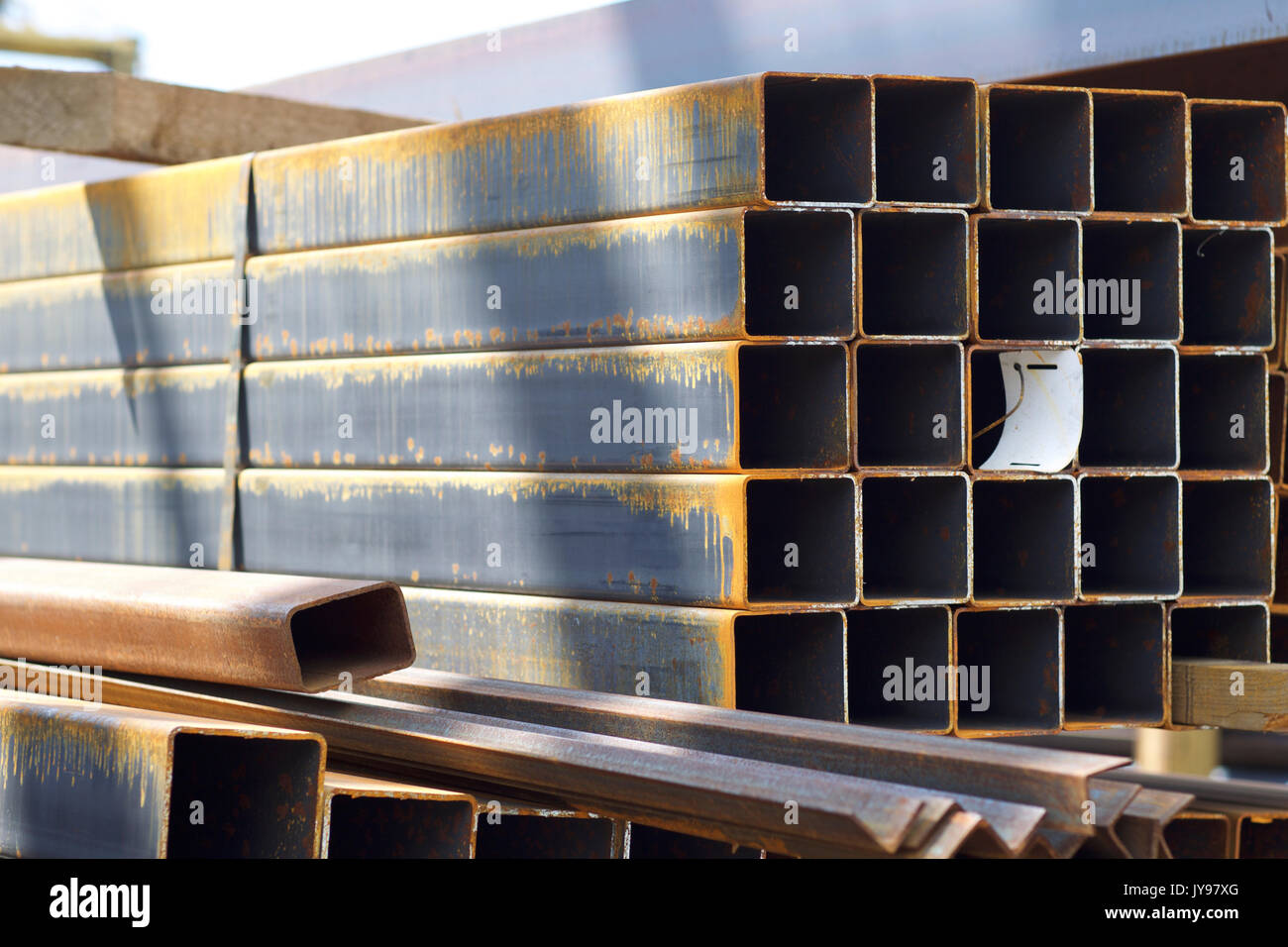 Metal profile pipe of rectangular cross section in packs at the ...