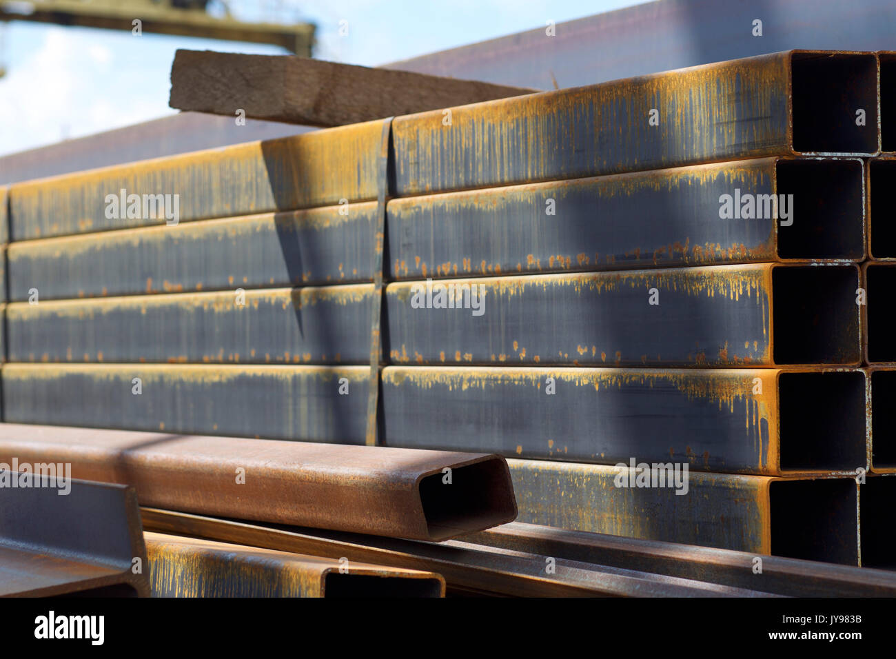 Metal profile pipe of rectangular cross section in packs at the ...