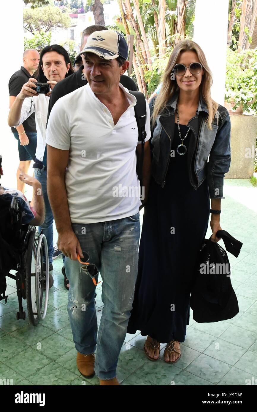 Antonio Banderas arrives at Regina Isabella Hotel in Ischia with his ...
