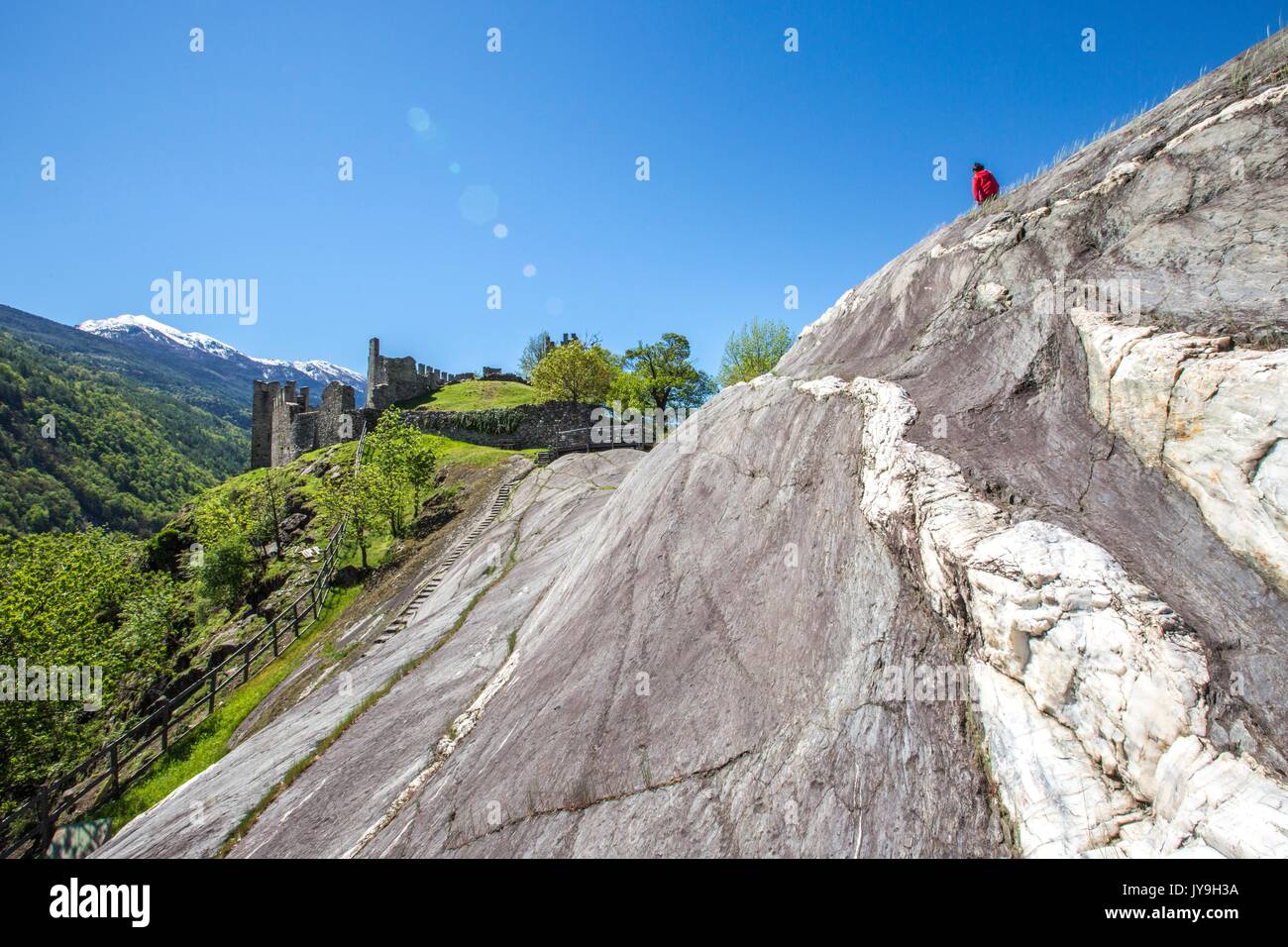 Rupe Magna famous for petroglyphs in Grosio. Province of Sondrio ...