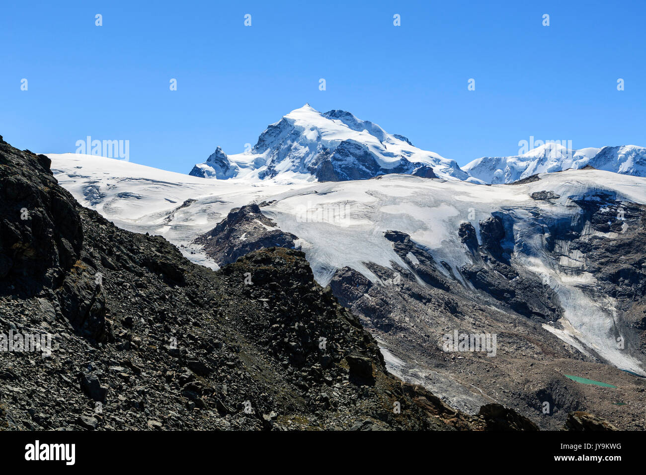 View of the mountain Liskamm part of the Mount Rosa massif. Zermatt ...