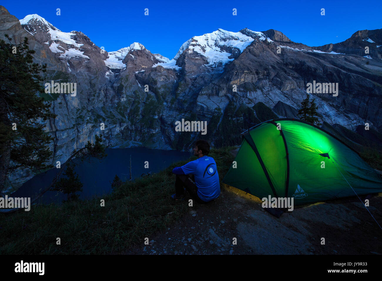 Night camping around Lake Oeschinensee Bernese Oberland Kandersteg ...