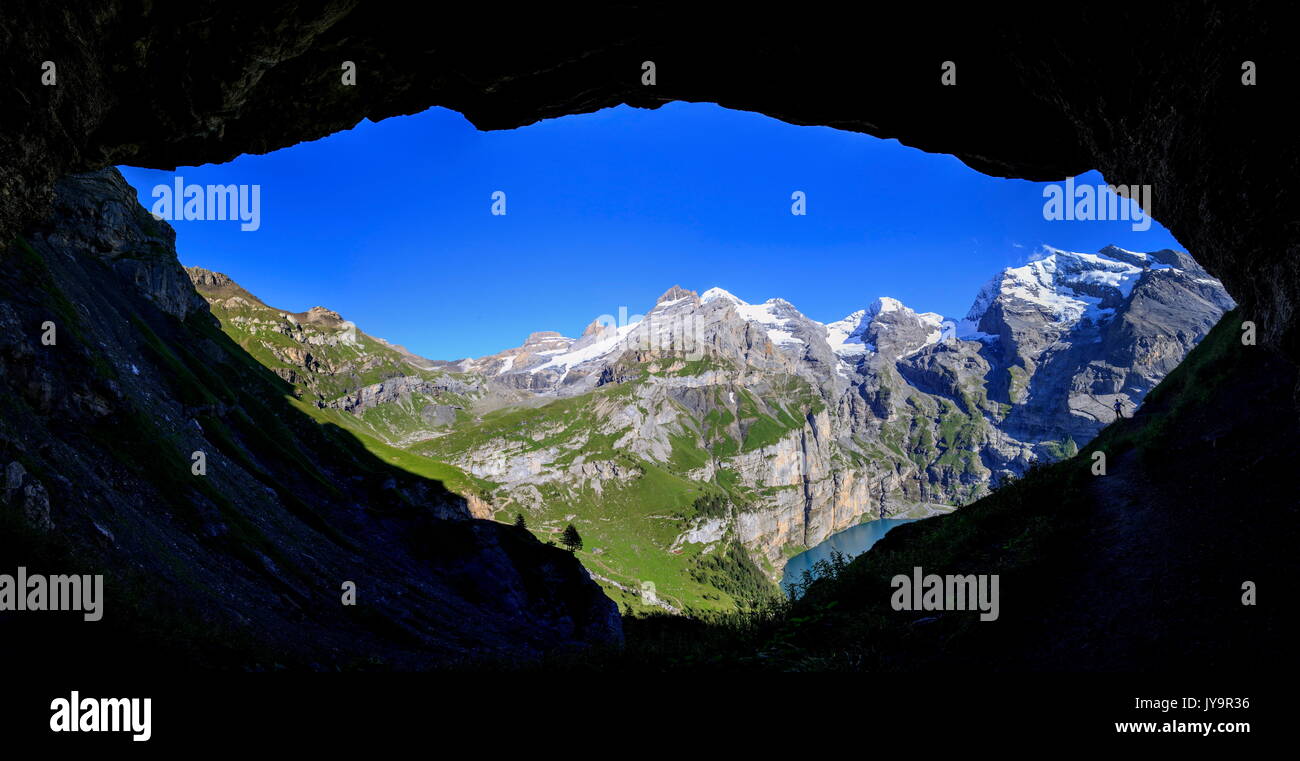 Summer view of Lake Oeschinensee Bernese Oberland Kandersteg Canton of ...
