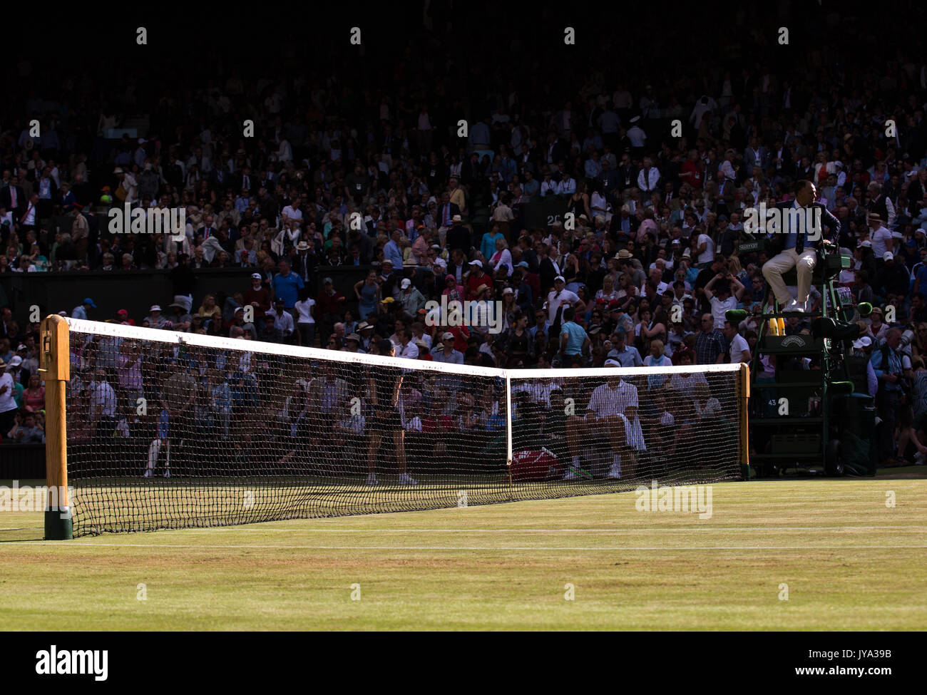 Post and net on Centre Court during the 2017 Wimbledon Tennis ...