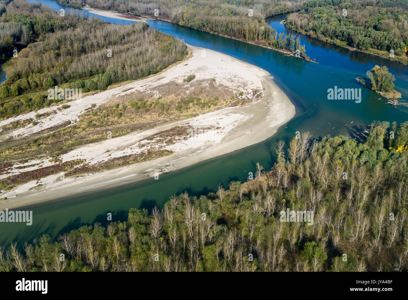 Aerial view of the confluence of Mura and Drava rivers in autumn Stock ...