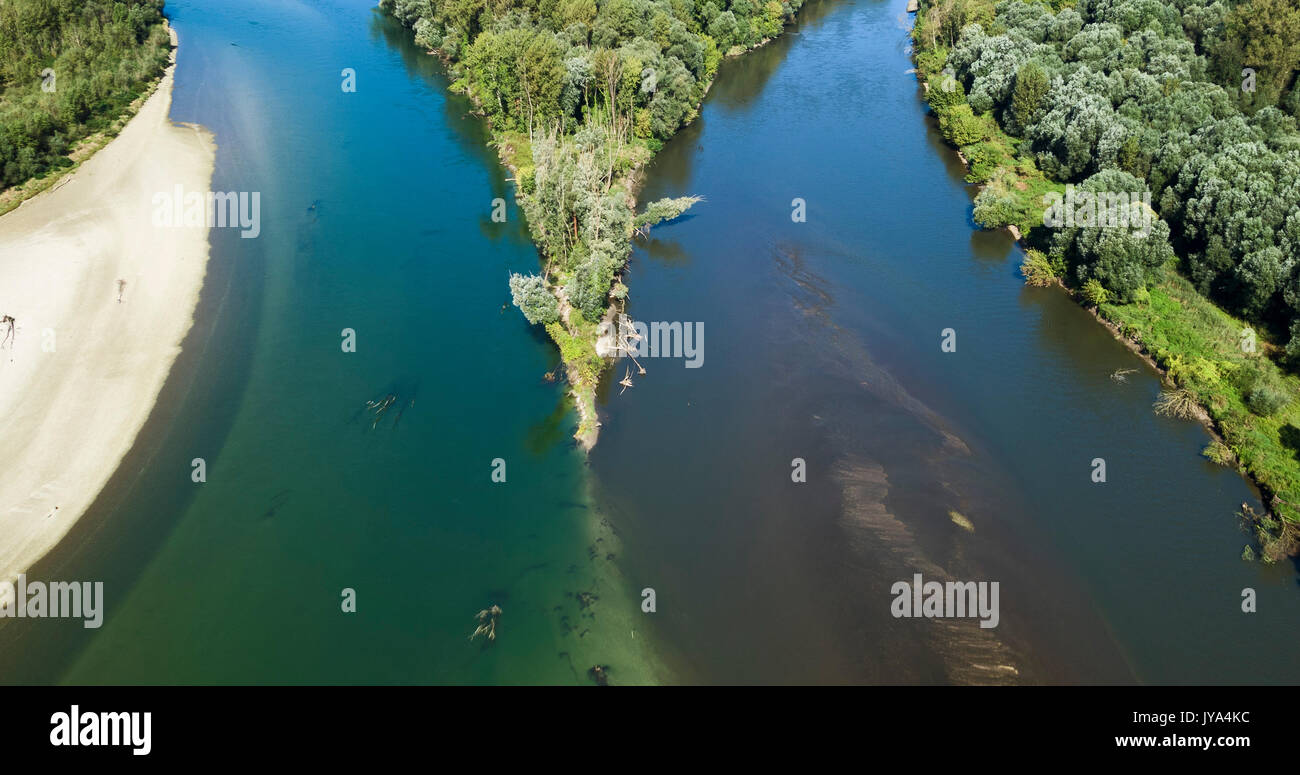 Aerial view of the confluence of Mura and Drava rivers Stock Photo - Alamy
