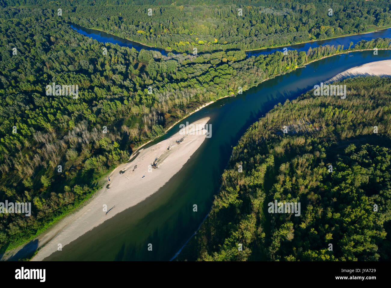 Aerial view of the confluence of Mura and Drava rivers Stock Photo - Alamy