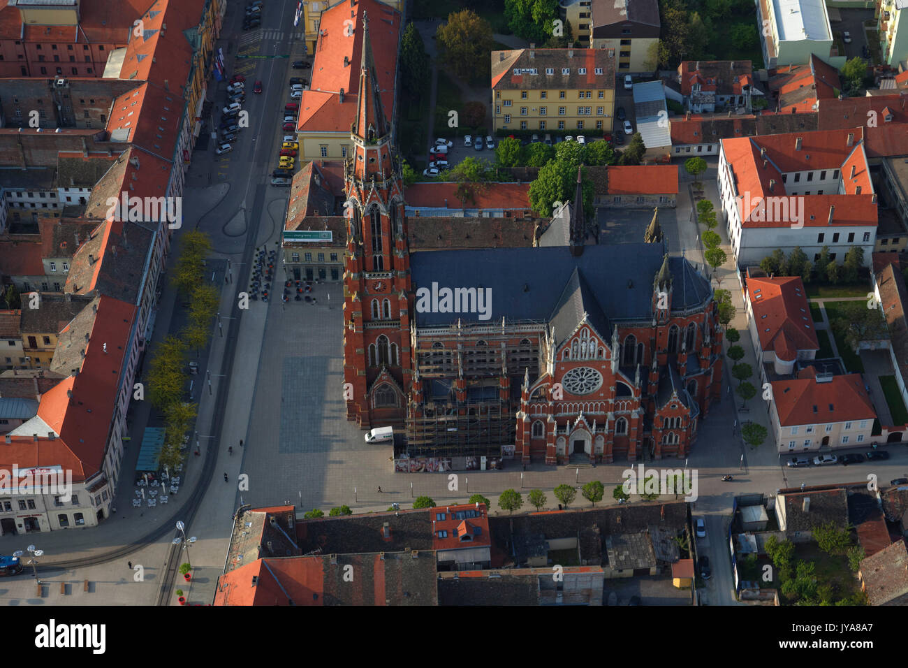 Aerial photo of the cathedral in historic city centre of Osijek ...