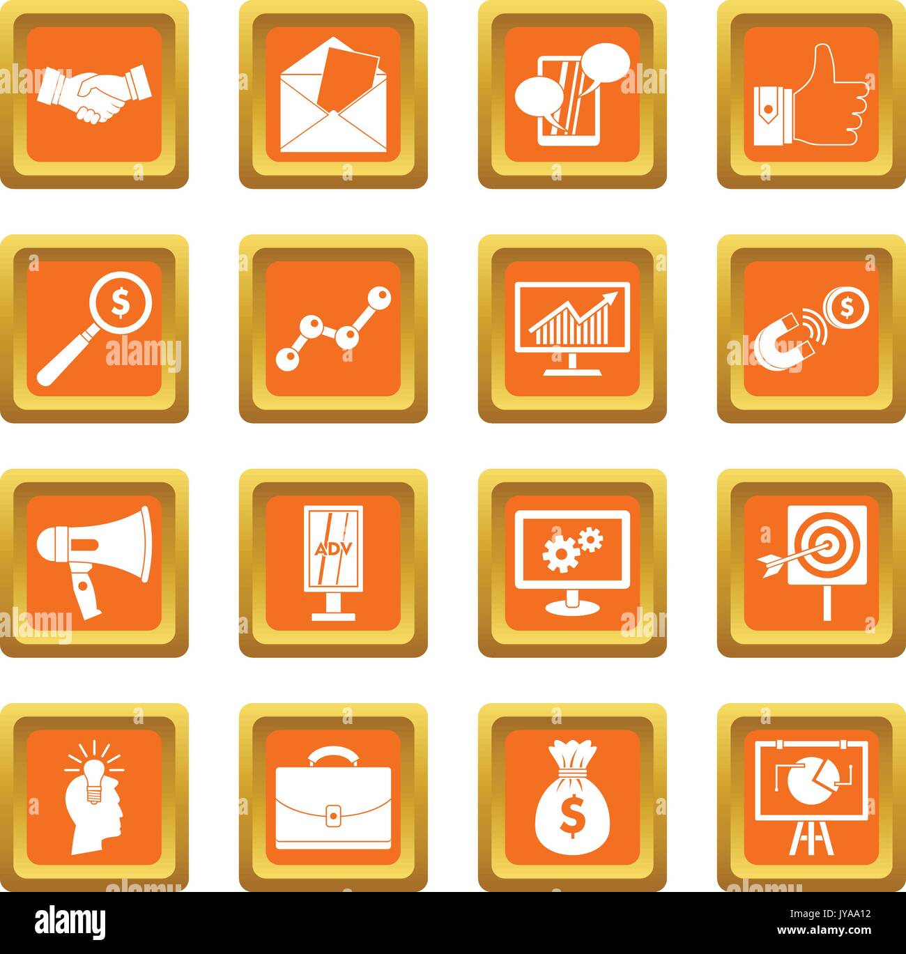 Marketing items icons set orange Stock Vector Image & Art - Alamy