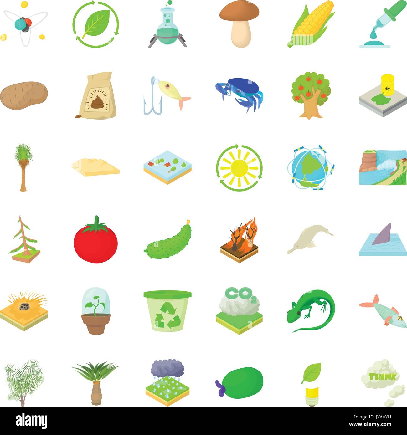 Biology and ecology icons set, cartoon style Stock Vector Image & Art ...