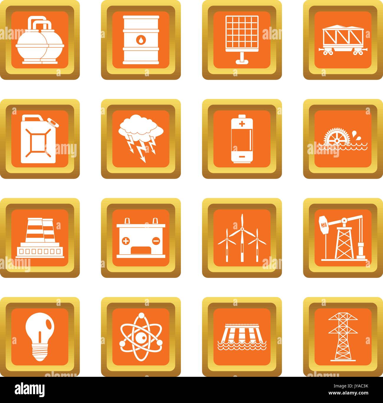 Energy sources items icons set orange Stock Vector Image & Art - Alamy