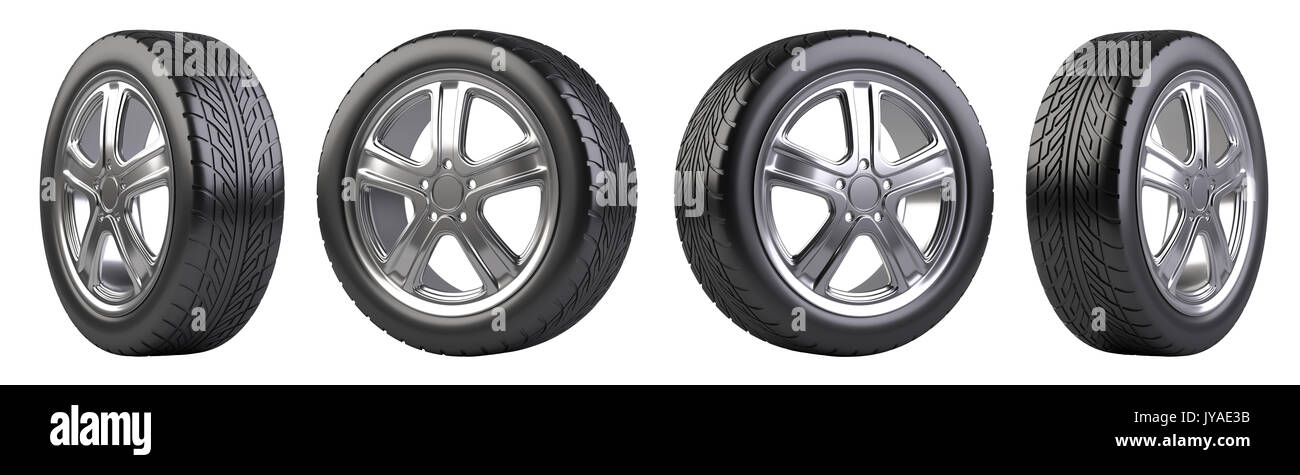 New car wheels set. Isolated on white background 3d illustration Stock Photo - Alamy