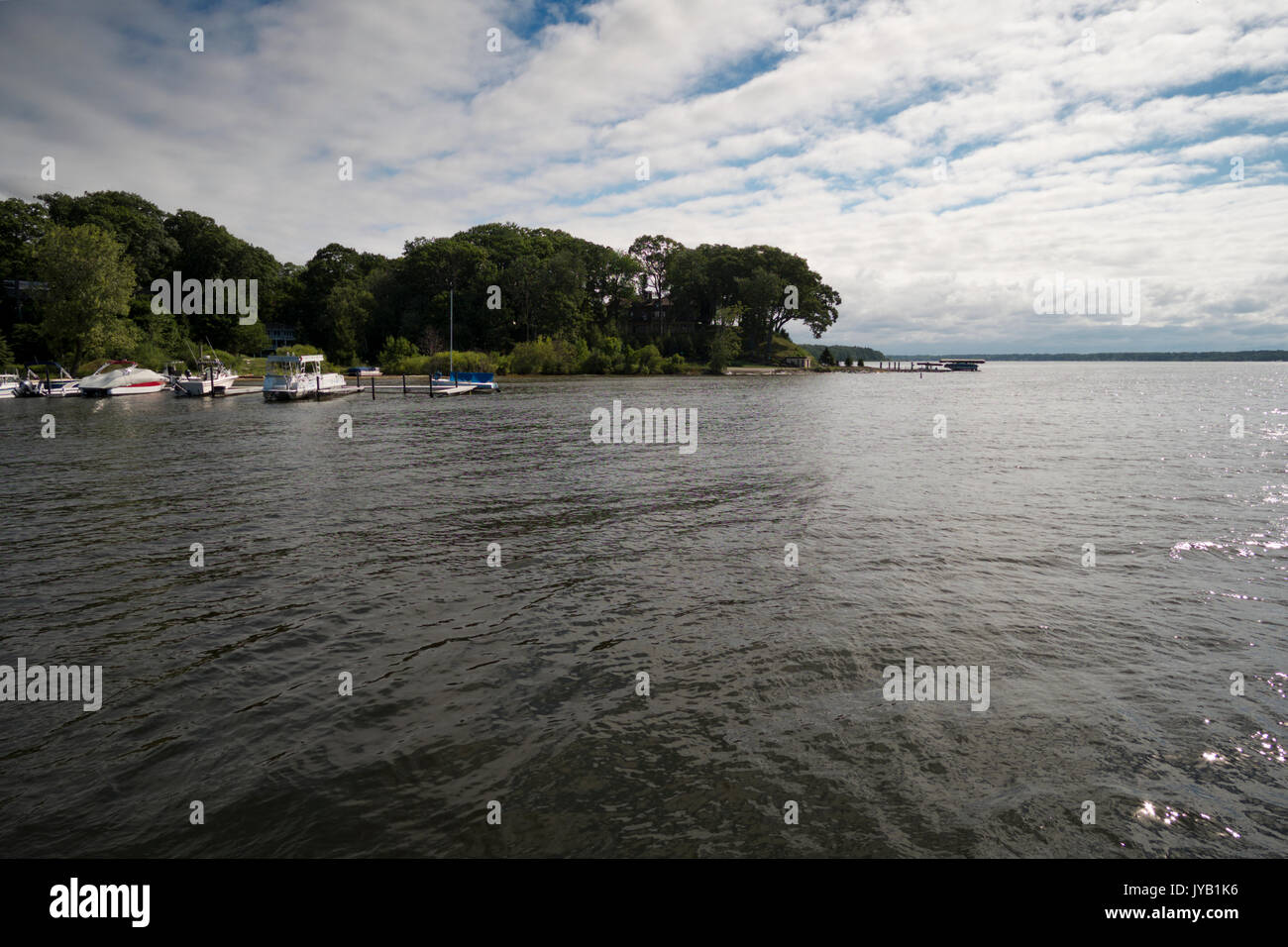 White Lake at Montague, Michigan USA. A mid-August weekday morning ...