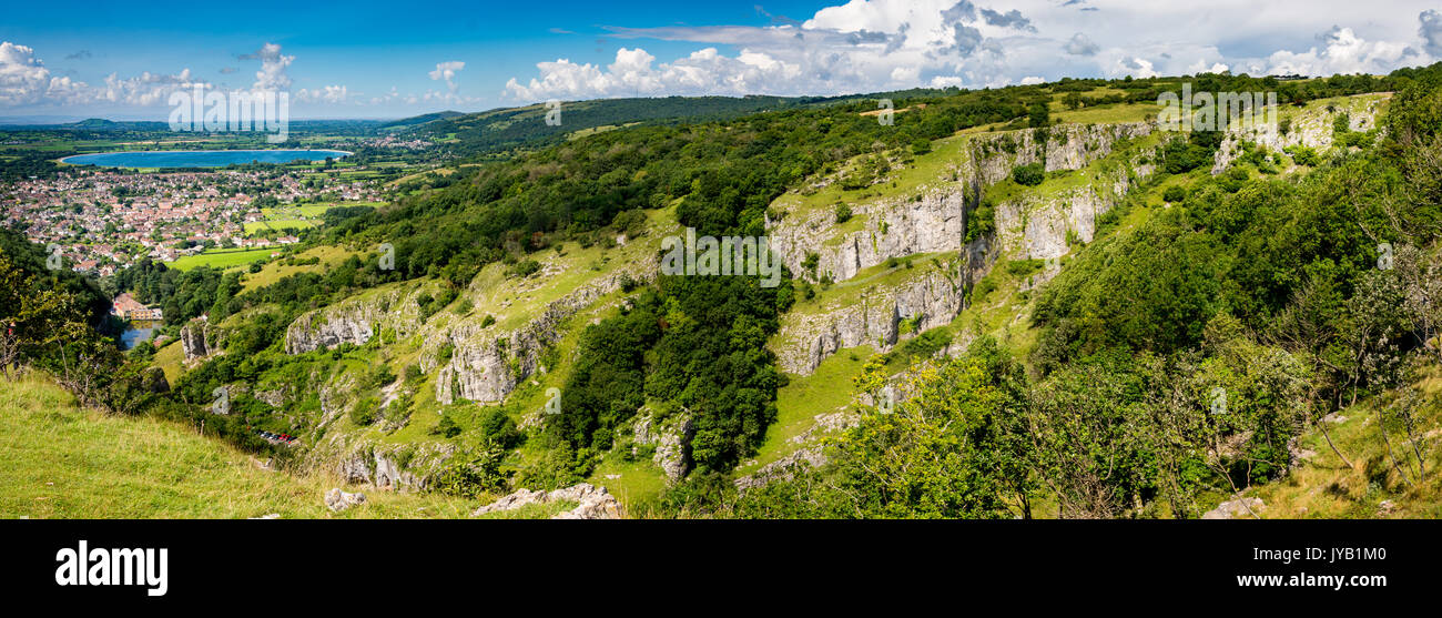 Panoramic view of Cheddar Gorge in the Mendip Hills, near the village ...