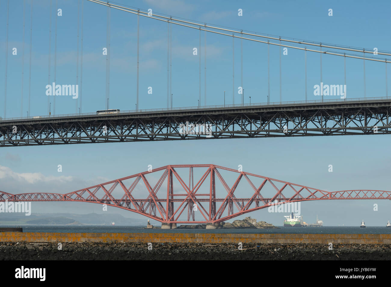 Forth Bridge and Forth road bridge, Firth of Forth, Queensferry ...
