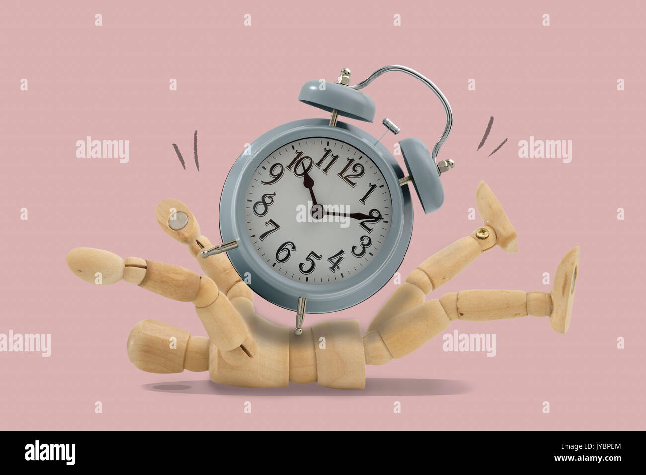 Clocks on the wooden puppet Isolated on pink background, Show your work ...