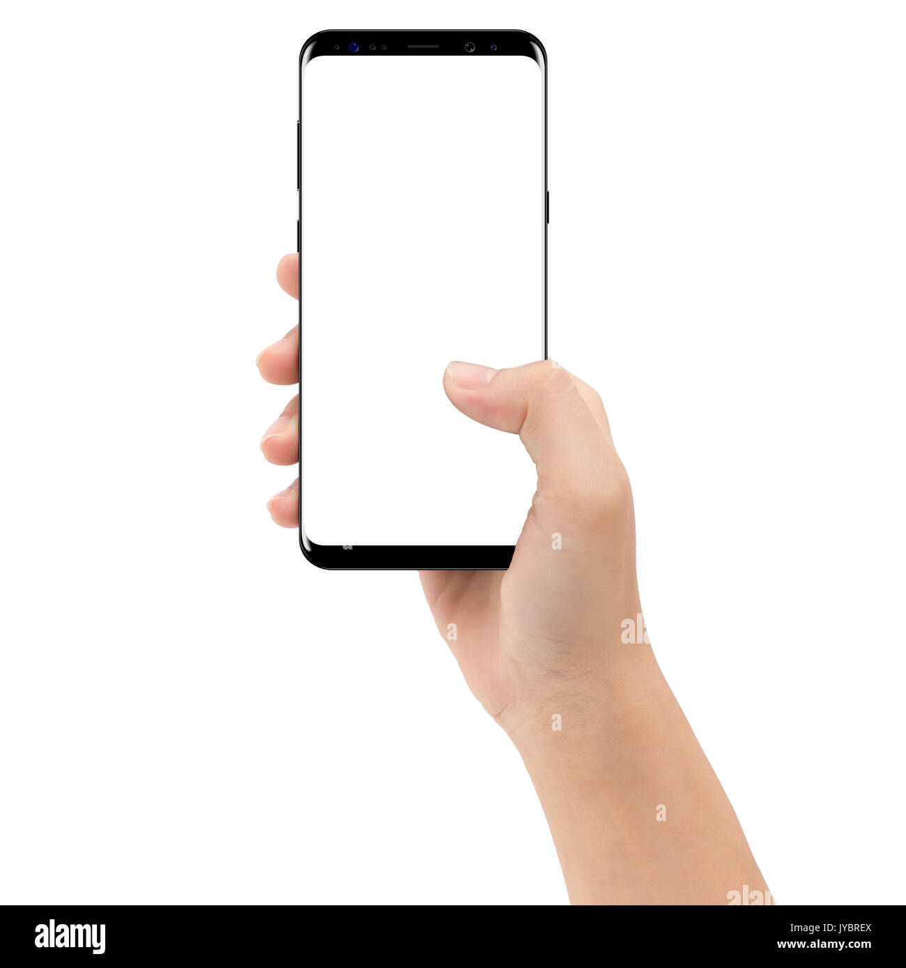 hand holding phone mobile isolated on white background clipping path ...