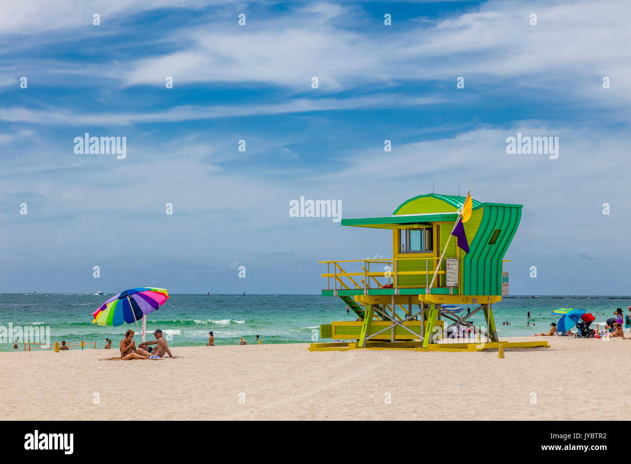 Colorful Lifeguard Stations on the beach in Miami Beach Florida Stock ...