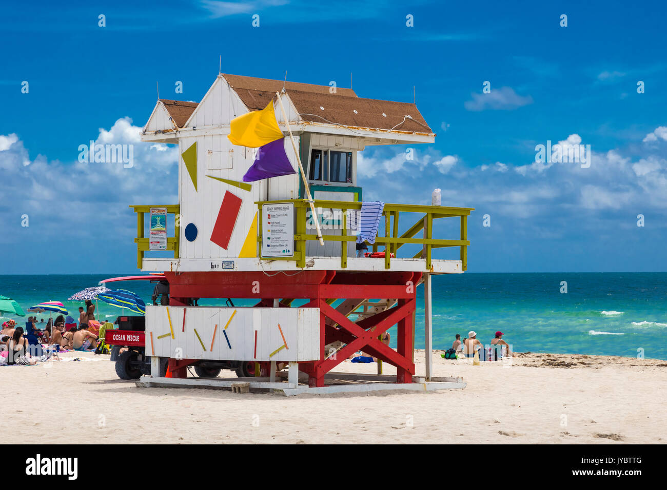 Colorful Lifeguard Stations on the beach in Miami Beach Florida Stock ...
