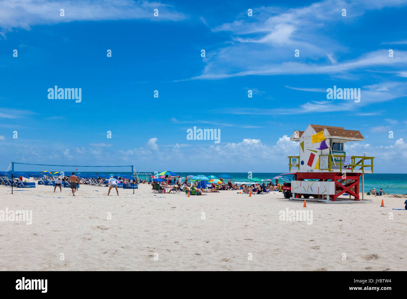 Colorful Lifeguard Stations on the beach in Miami Beach Florida Stock ...