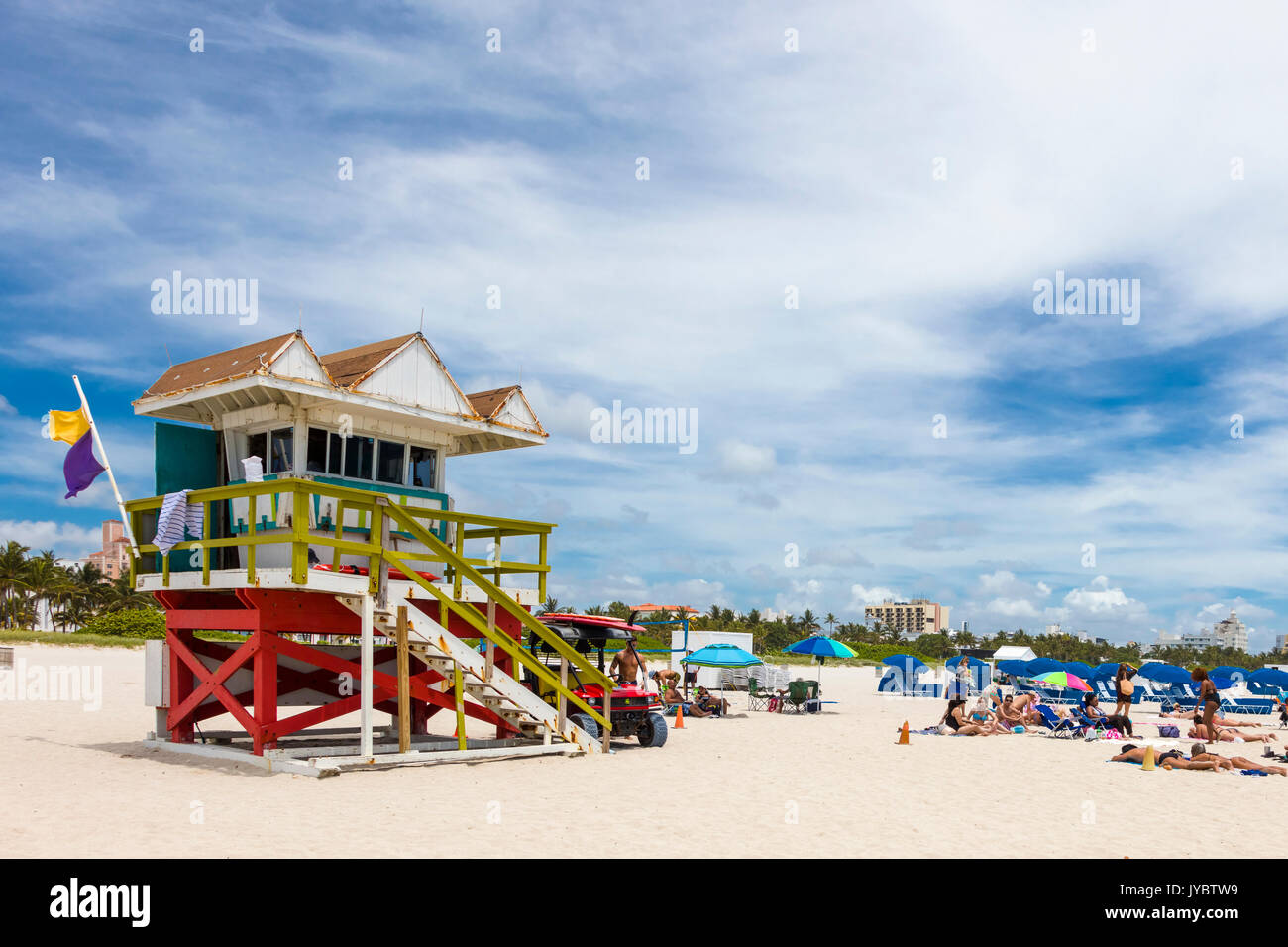 Colorful Lifeguard Stations on the beach in Miami Beach Florida Stock ...