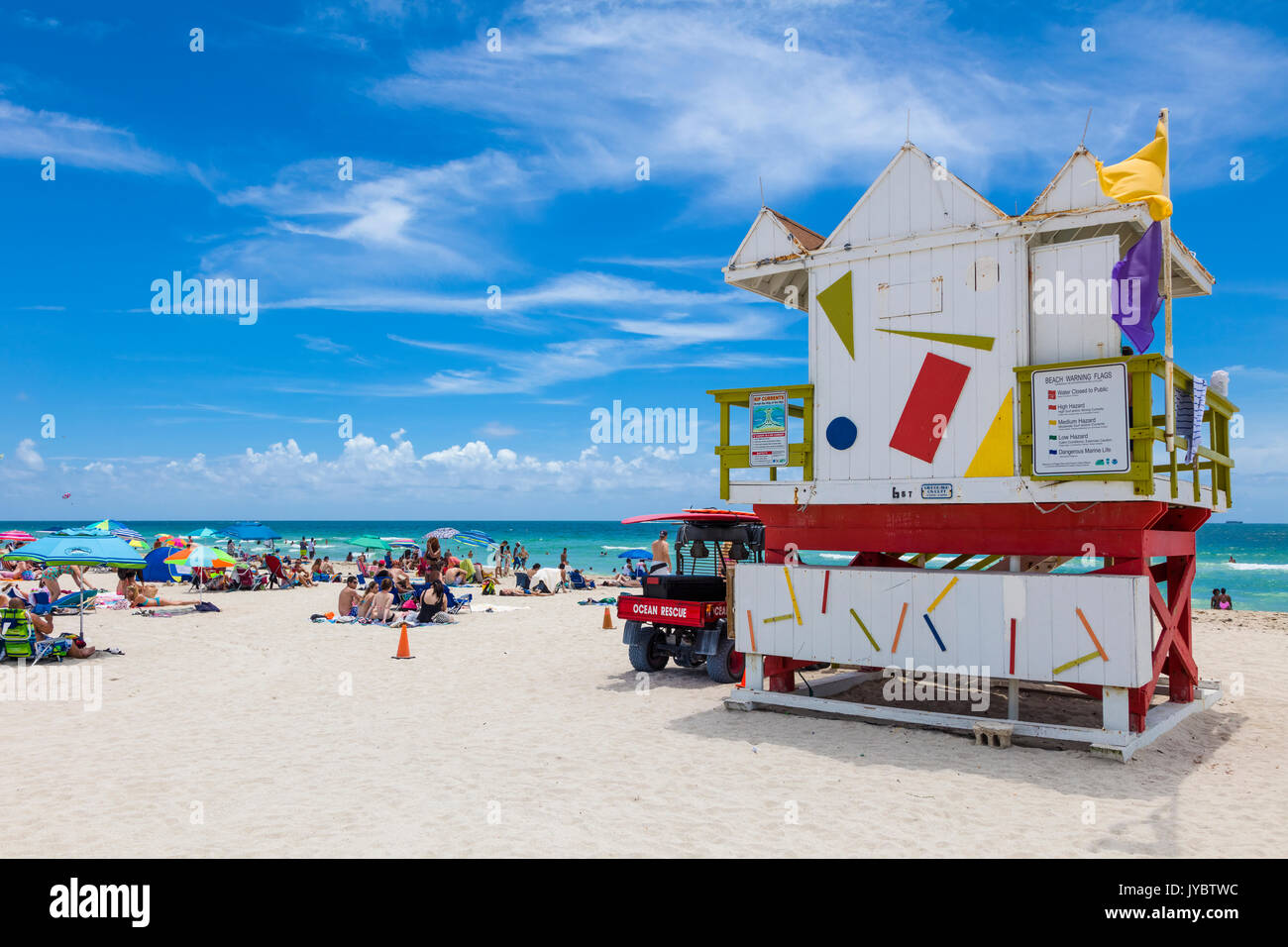 Colorful Lifeguard Stations on the beach in Miami Beach Florida Stock ...