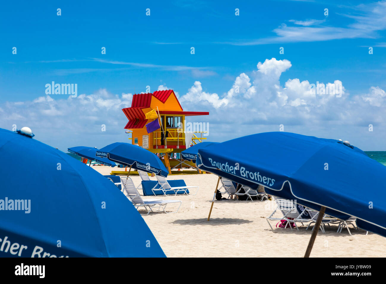 Colorful Lifeguard Stations on the beach in Miami Beach Florida Stock ...
