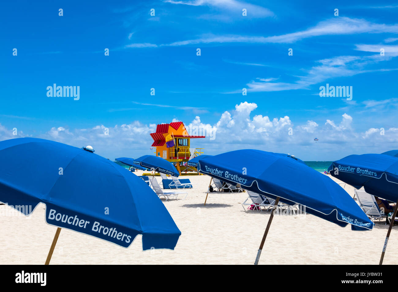 Colorful Lifeguard Stations on the beach in Miami Beach Florida Stock ...