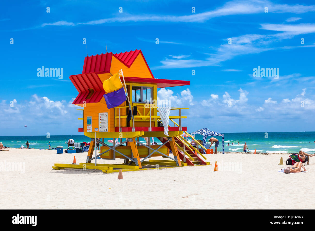 Colorful Lifeguard Stations on the beach in Miami Beach Florida Stock ...