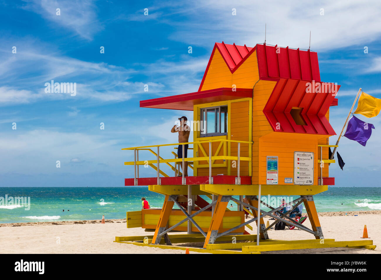 Colorful Lifeguard Stations on the beach in Miami Beach Florida Stock ...