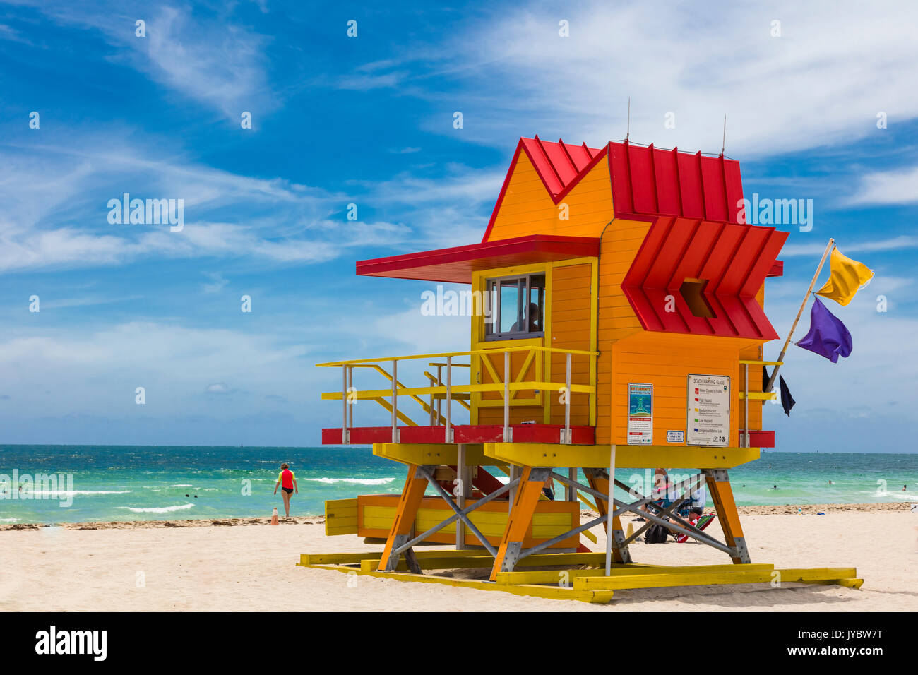 Colorful Lifeguard Stations on the beach in Miami Beach Florida Stock ...