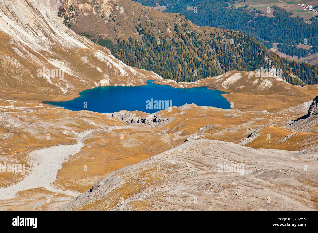 The blue waters of Lake Rims. Mustair Valley, Switzerland Europe Stock ...