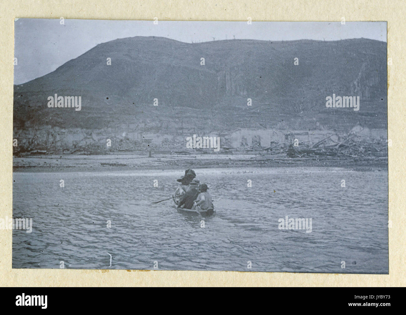 Mt. Pelee Men in boat off coast of Martinique, after eruption of Mt ...