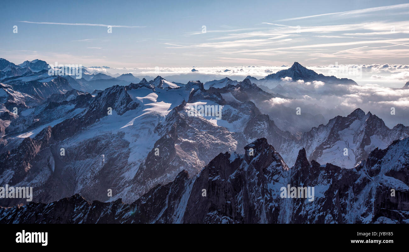 Aerial view of the Sciore mountain range and Mount Disgrazia. Bregaglia ...