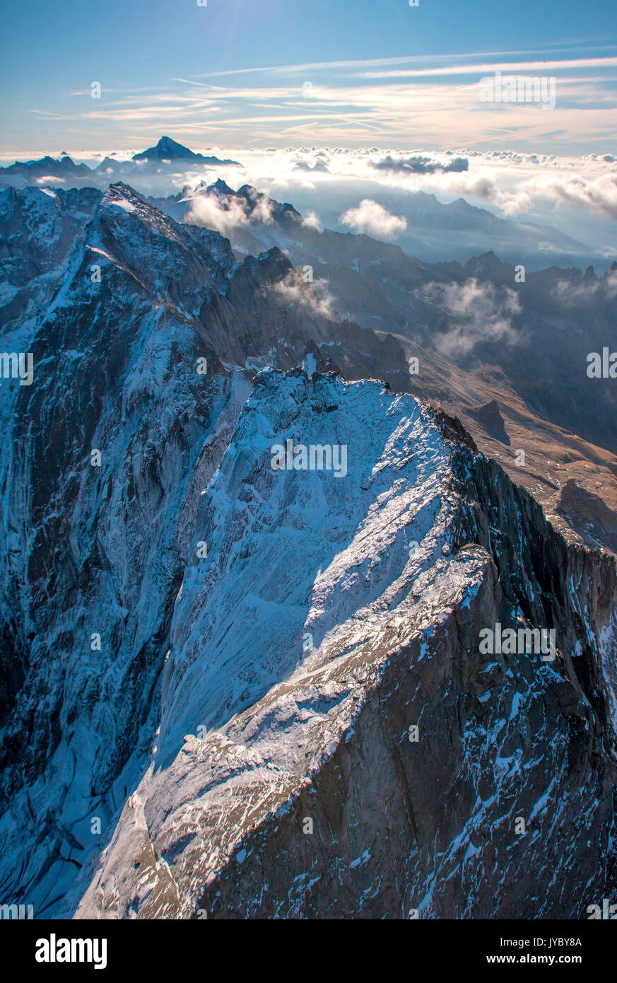 Aerial view of Peak Badile and Mount Disgrazia. Masino Valley Border ...