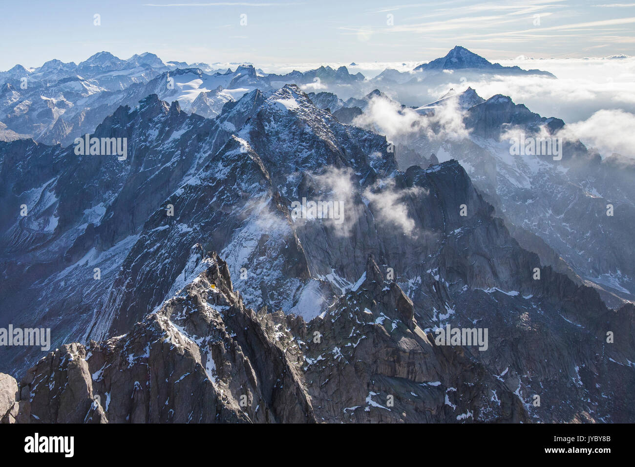 Aerial view of Peak Badile and Mount Disgrazia. Masino Valley Border ...
