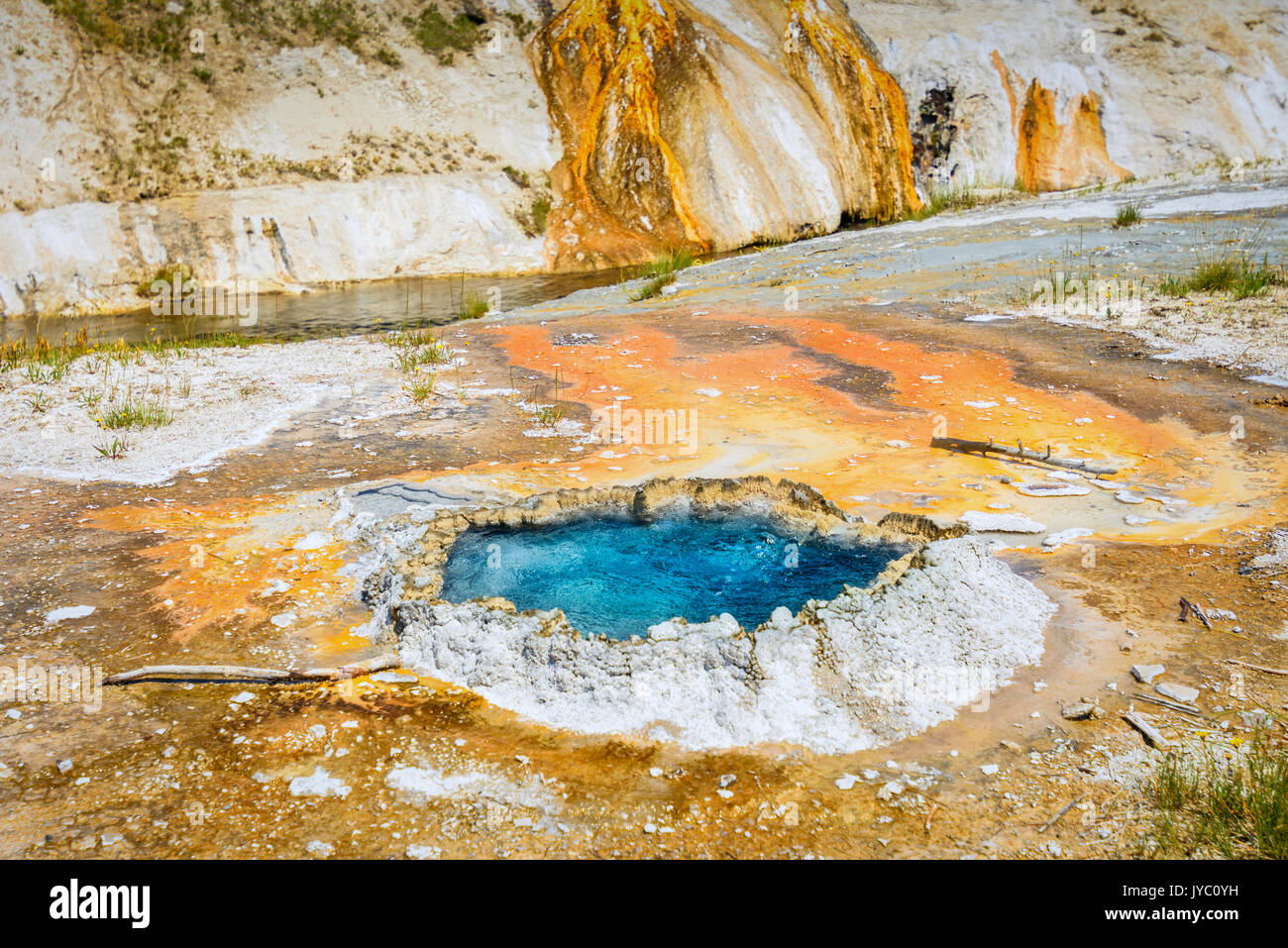 Blue boiling water in a crater. Hot spring, pool, water feature. Midway ...