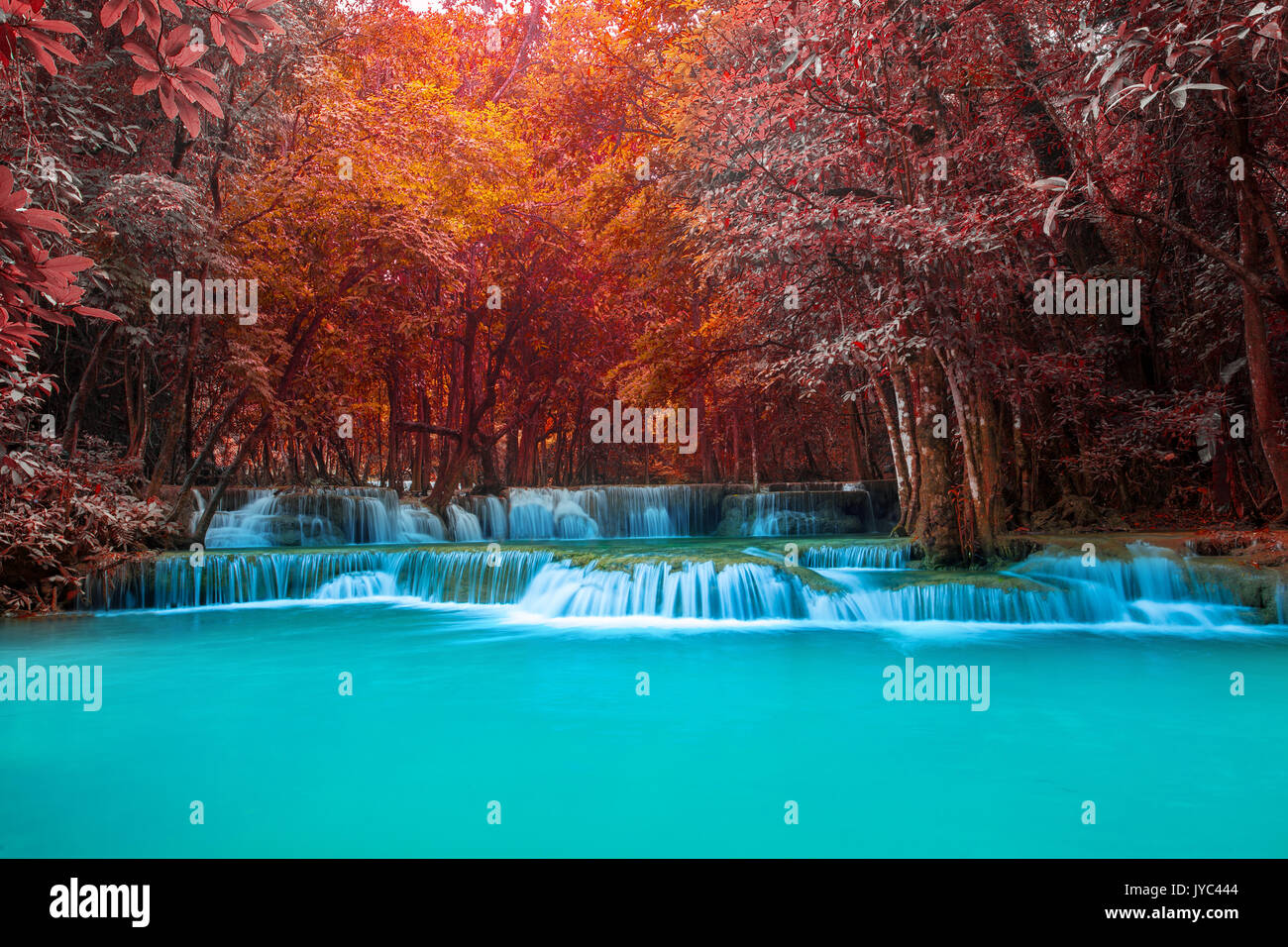 colorful of imagine tropical waterfall and blue lagoon Stock Photo - Alamy