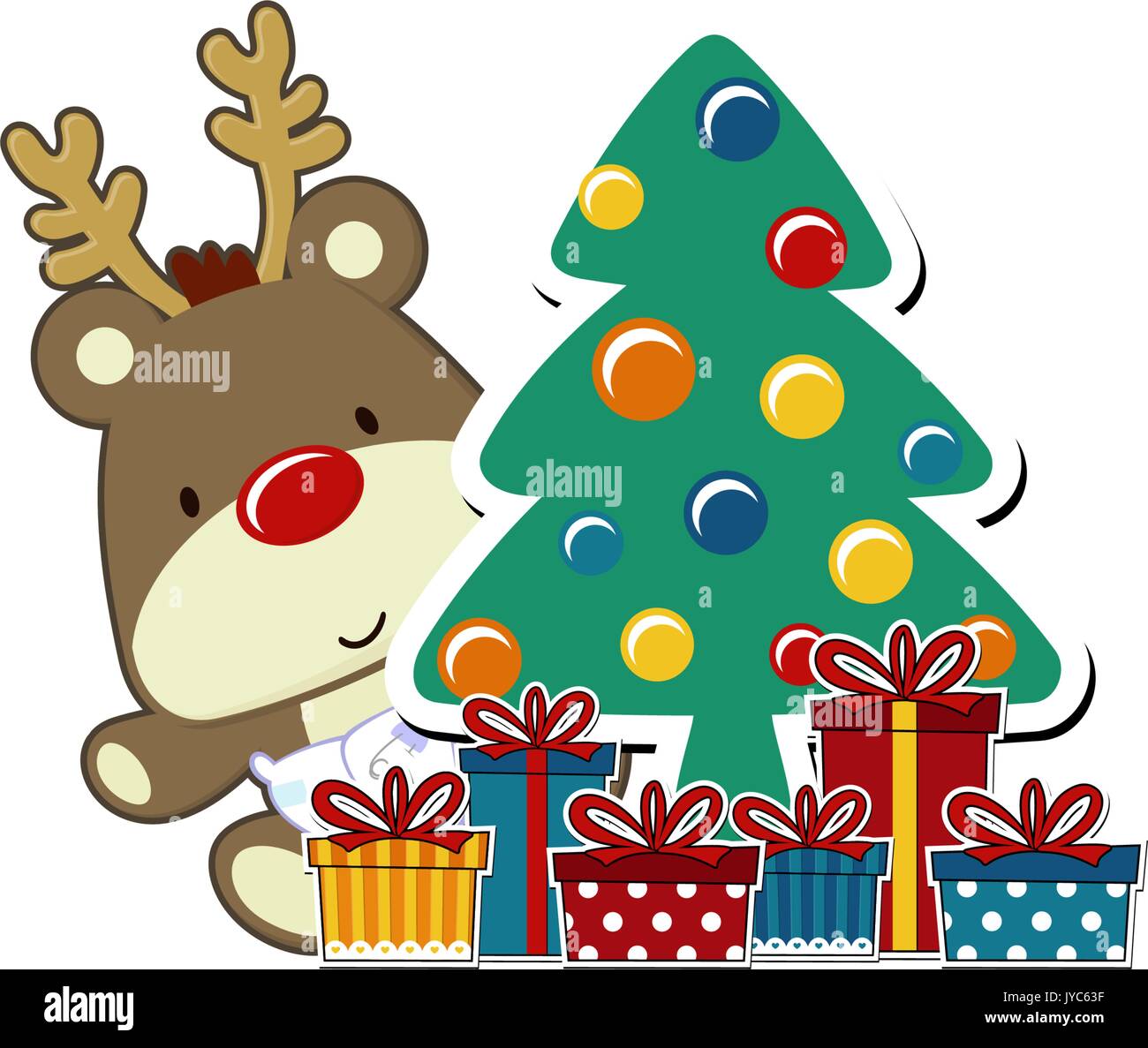 vector image of baby rudolph and christmas gift boxes Stock Vector ...